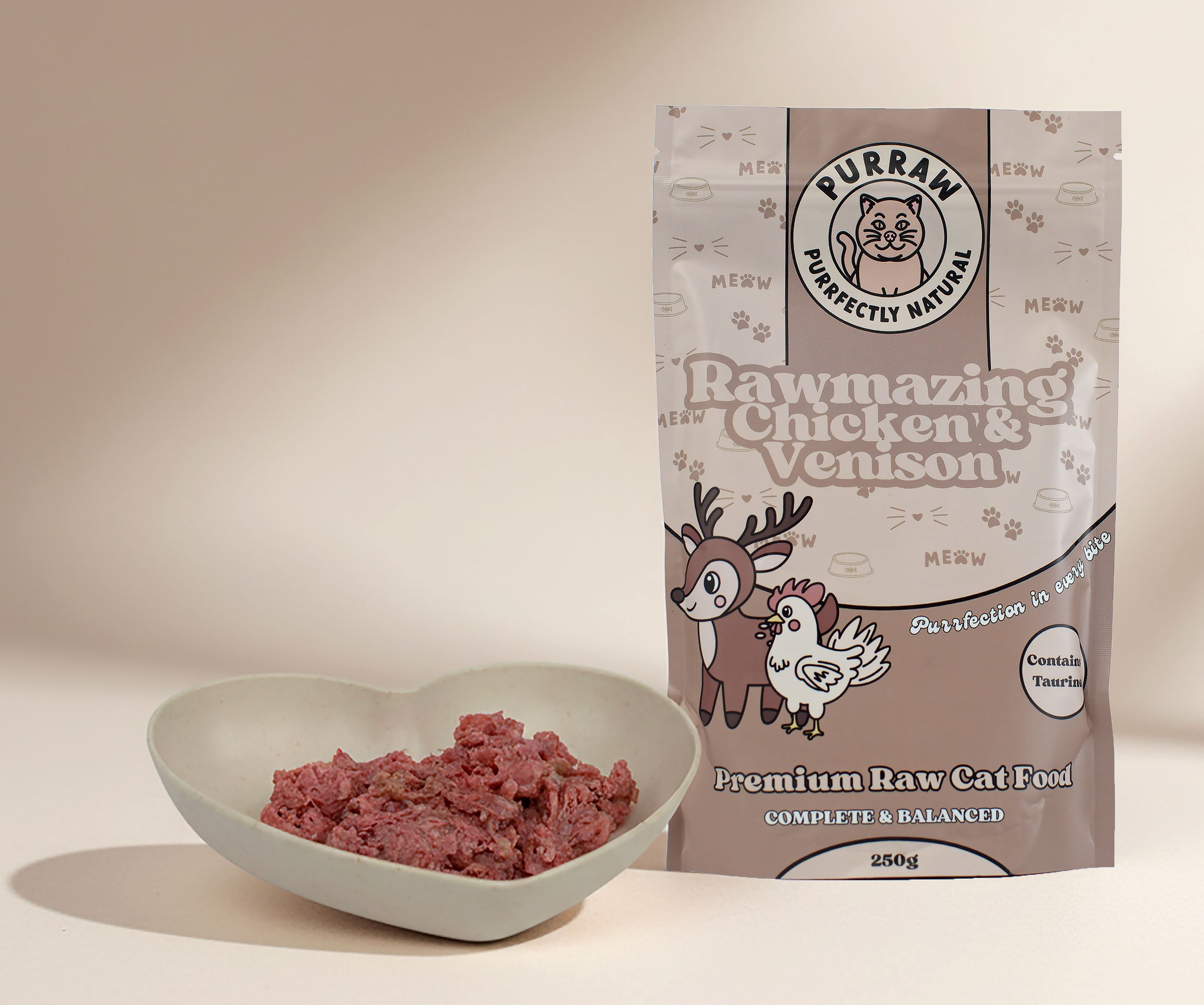 Chicken & Venison Premium Complete Raw Cat Food 250g for Cats & Kitten ...